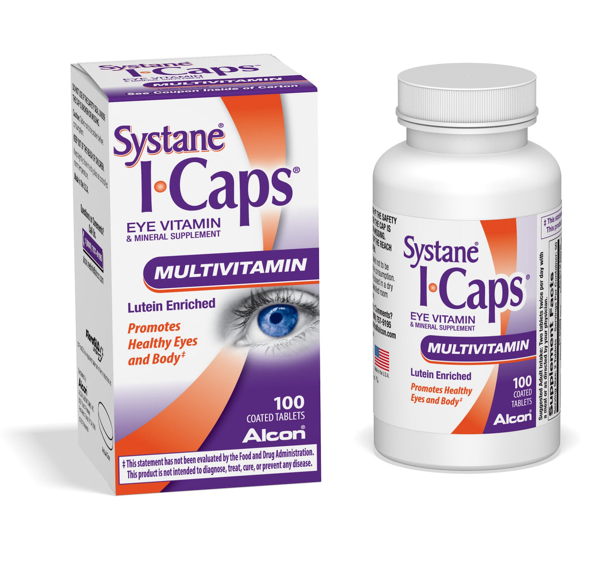 ICaps Multivitamin Eye Vitamin and Mineral Support, Coated Tablets, 100 ...