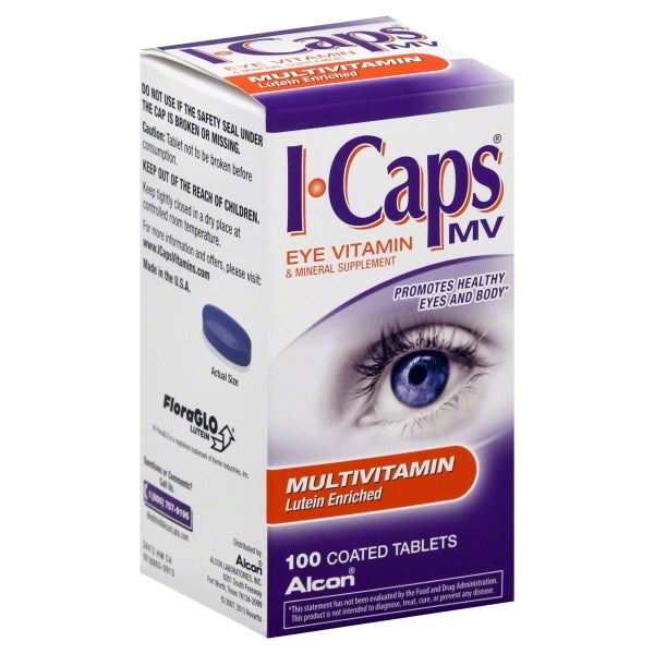 ICaps Multivitamin Eye Vitamin and Mineral Support, Coated Tablets, 100 ...